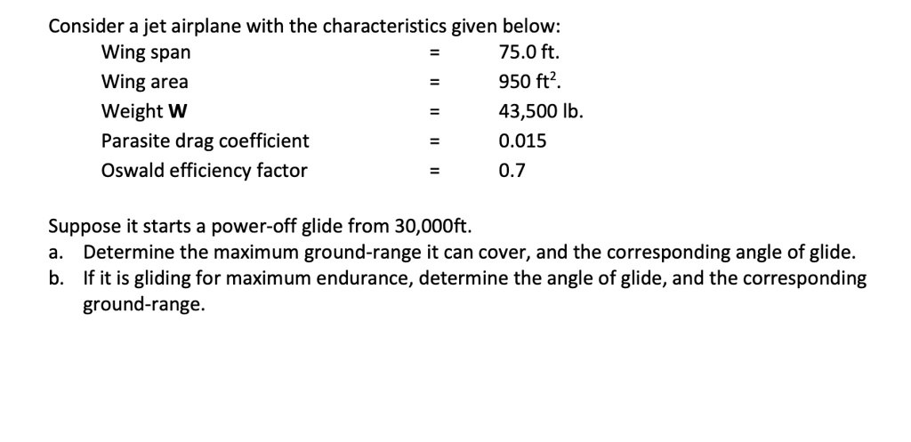 Consider a jet airplane with the characteristics given below: Wing span ...