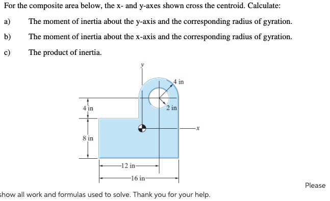 SOLVED: For the composite area below, the x- and y-axes shown cross the centroid. Calculate: a ...