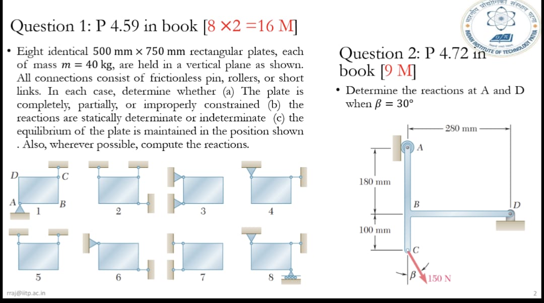 Question 1: P 4.59 in book [ 8 × 2=16 M] - Eight identical 500 mm× 750 ...