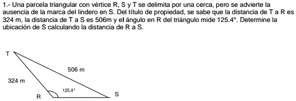 SOLVED: Una parcela triangular con vÃ©rtices R, S y T se delimita por ...