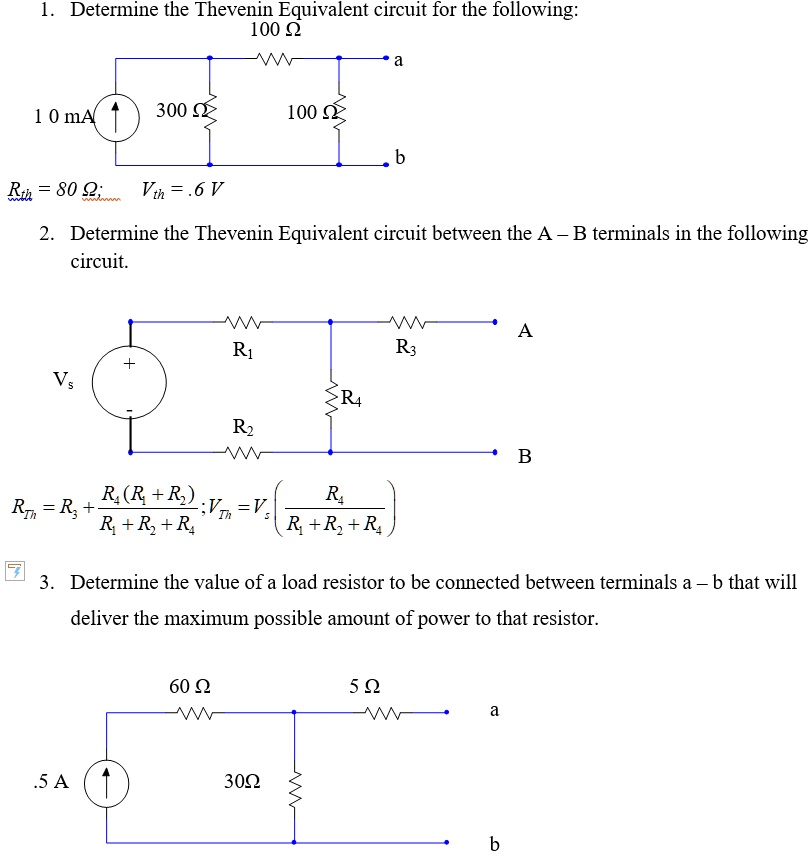 Determine the Thevenin Equivalent circuit for the following: 100Î©, 10 mA, 300Î©, 100Î©. Rth ...