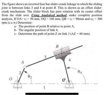 the figure shows an inverted four bar slider crank linkage in which the sliding joint is between ...