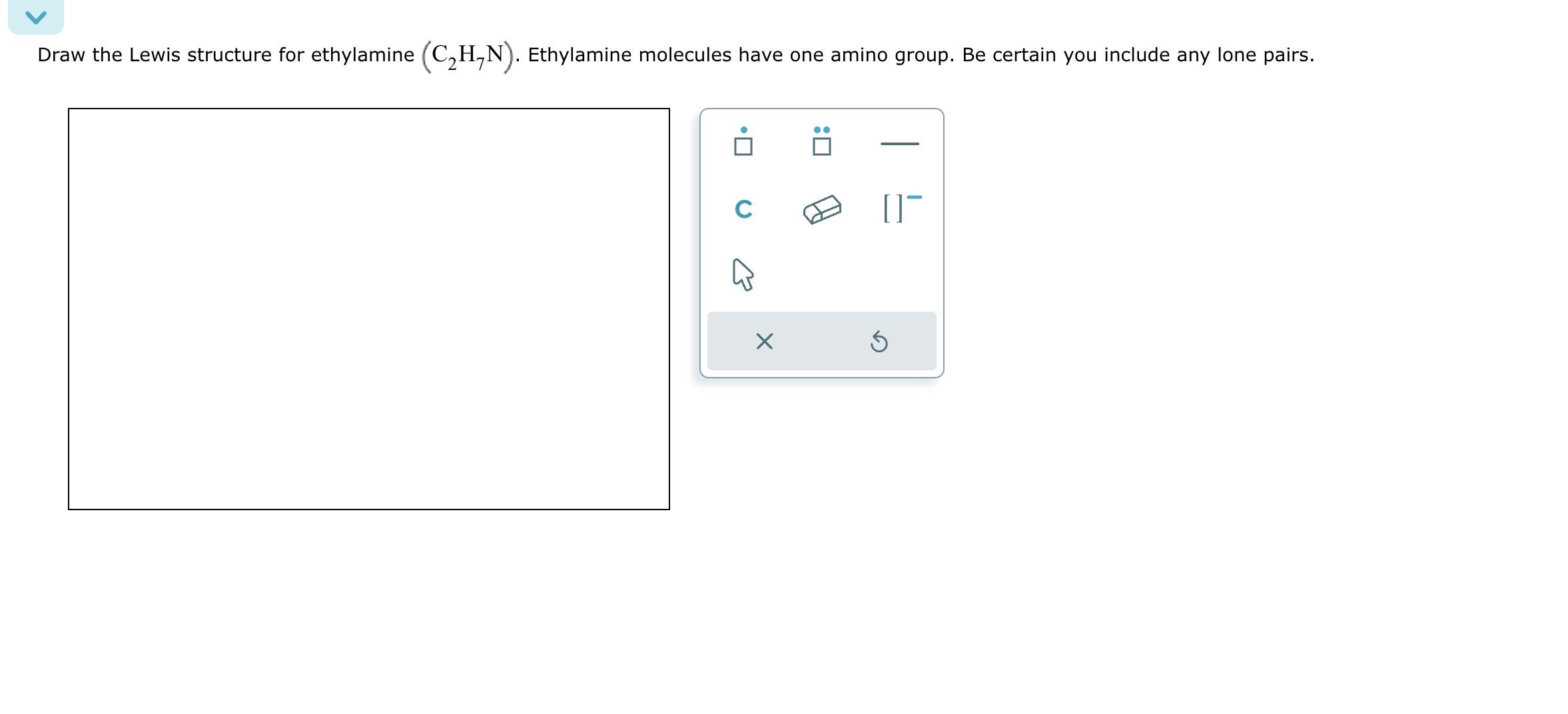 Draw the Lewis structure for ethylamine (C2H7 N). Ethylamine molecules ...