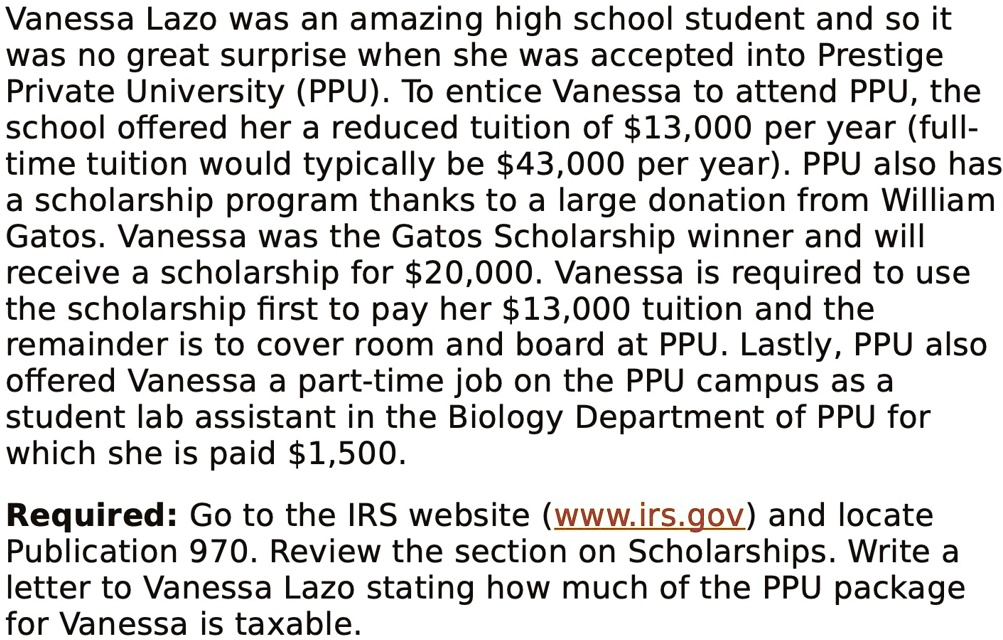 SOLVED: Vanessa Lazo was an amazing high school student, so it was no great surprise when she ...