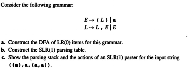 Solved Consider The Following Grammar E L L A Ll L E A Construct The Dfa Of Lr0