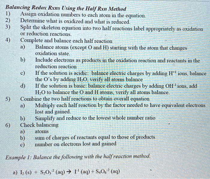 balancing redox rxns using the half rxn method assign oxidation numbers ...