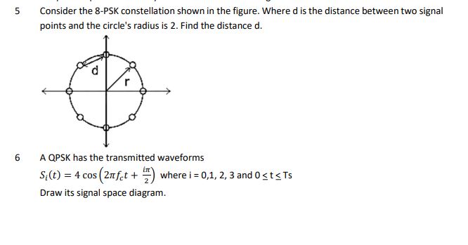 5 Consider the 8-PSK constellation shown in the figure. Where d is the ...