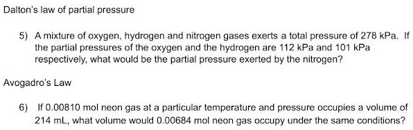 dalton aw of partial pressure a mixture of oxygen hydrogen and nitrogen gases exerts tota ...