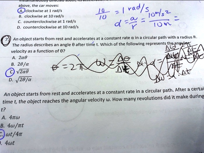 SOLVED: The car moves clockwise at 1 rad/s, clockwise at 10 rad/s, counterclockwise at 1 rad/s ...