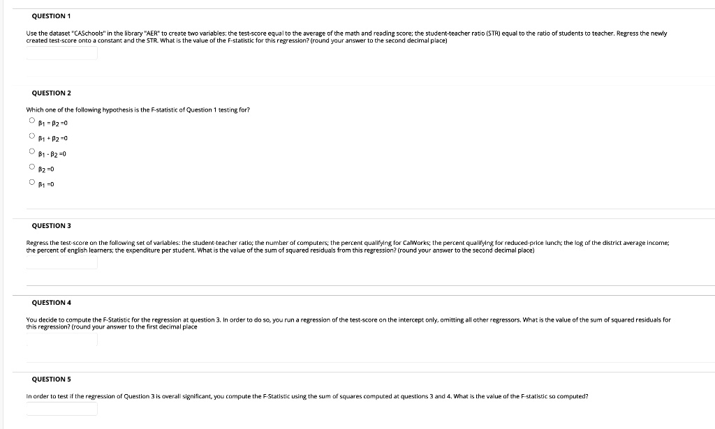 SOLVED: QUESTION 1 Use the dataset CASchools in the library AER to ...