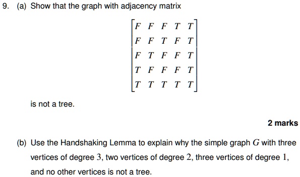 SOLVED:Show that the graph with adjacency matrix [F F F T TT F F T F T ...