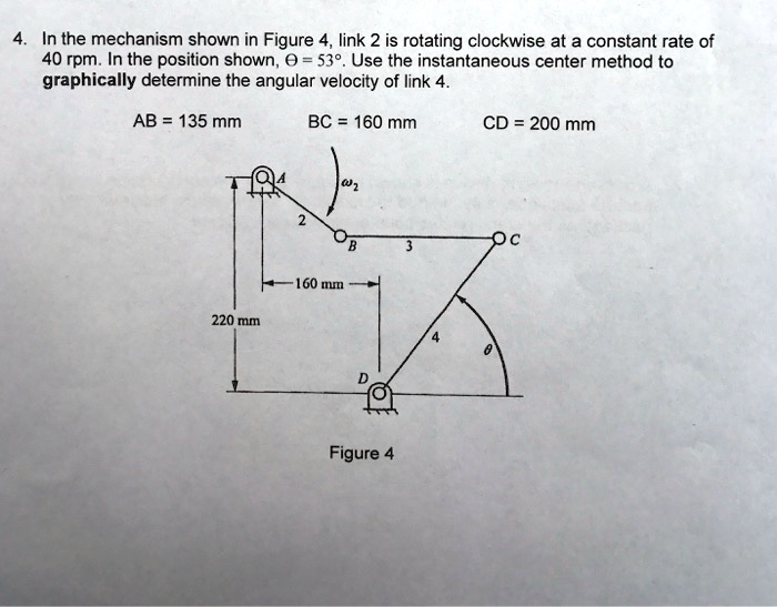 SOLVED: In the mechanism shown in Figure 4, link 2 is rotating ...