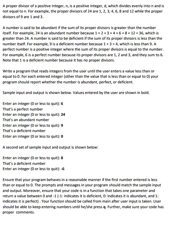 Solved Using Python 3 To Solve A Proper Divisor Of A Positive Integer N Is A Positive Integer