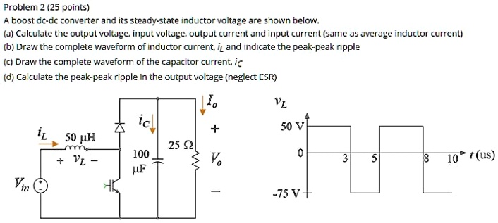 SOLVED: Problem 2 (25 points) A boost dc-dc converter and its steady-state inductor voltage are ...