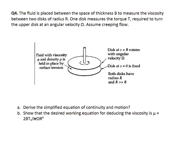 Solved Q4 The Fluid Is Placed Between The Space Of Thickness B To Measure The Viscosity