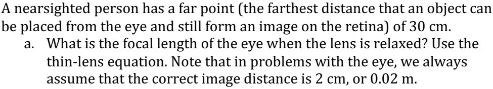 SOLVED: A nearsighted person has a far point (the farthest distance ...
