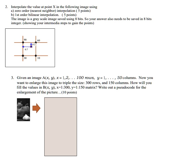 SOLVED: 2. Interpolate the value at point X in the following image ...