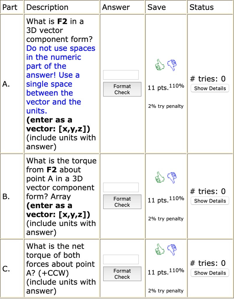 SOLVED: Part Description Answer What is F2 in a 3D vector component ...