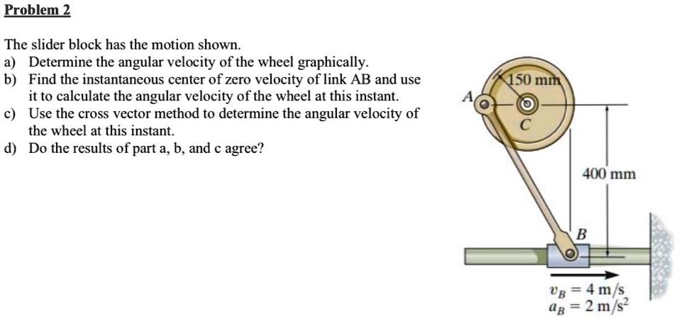 SOLVED: Problem 2 The slider block has the motion shown: Determine the angular velocity of the ...