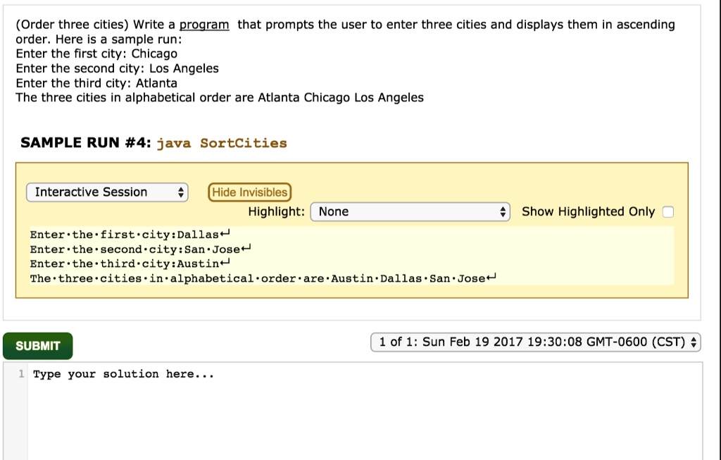 Order Three Cities Write A Program That Prompts The User To Enter Three Cities And Displays Them