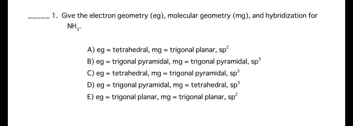 1. Give the electron geometry (eg), molecular geometry (mg), and ...