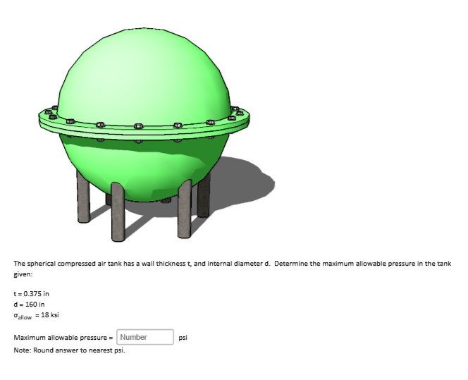 SOLVED: The spherical compressed air tank has a wall thickness t, and ...