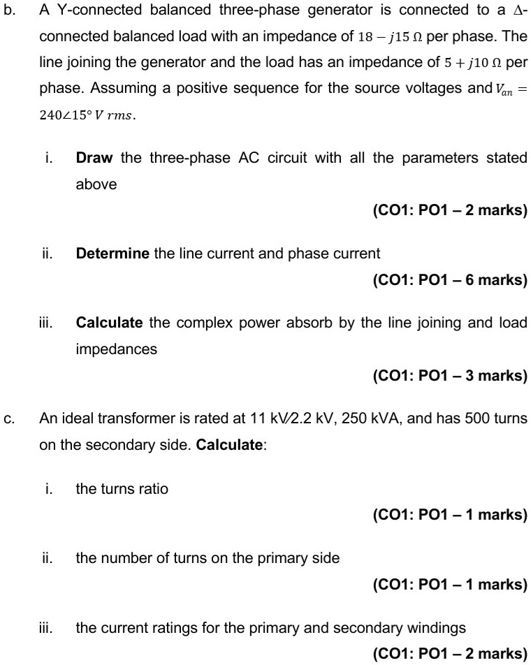Solved B A Y Connected Balanced Three Phase Generator Is Connected To