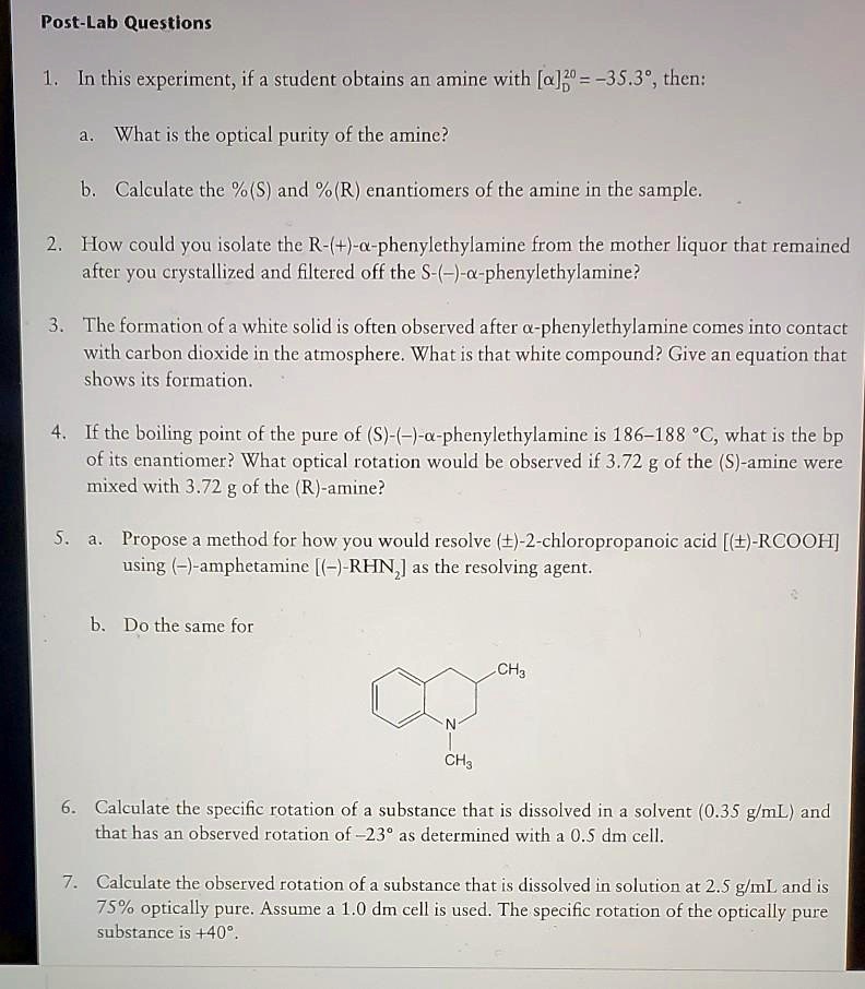 SOLVED: Post-Lab Questions In this experiment, if a student obtains an ...