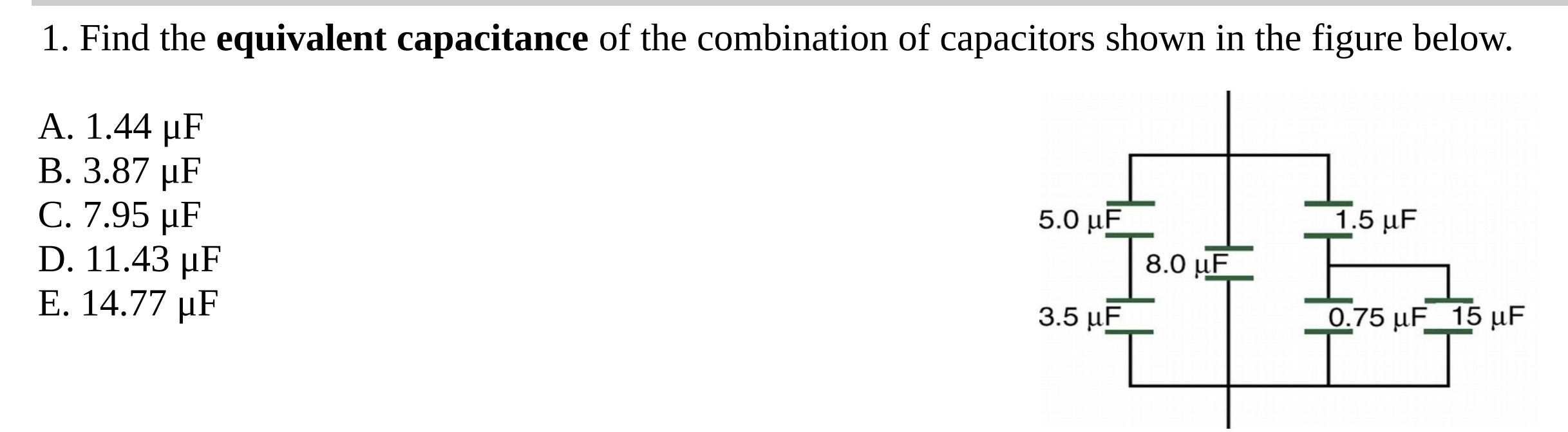 SOLVED: 1. Find the equivalent capacitance of the combination of ...