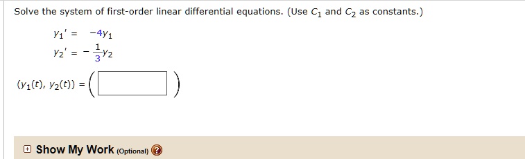 Solve the system of first-order linear differential equations. (Use C1 ...