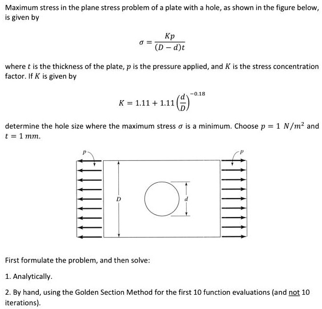 Maximum stress in the plane stress problem of a plate with a hole, as ...