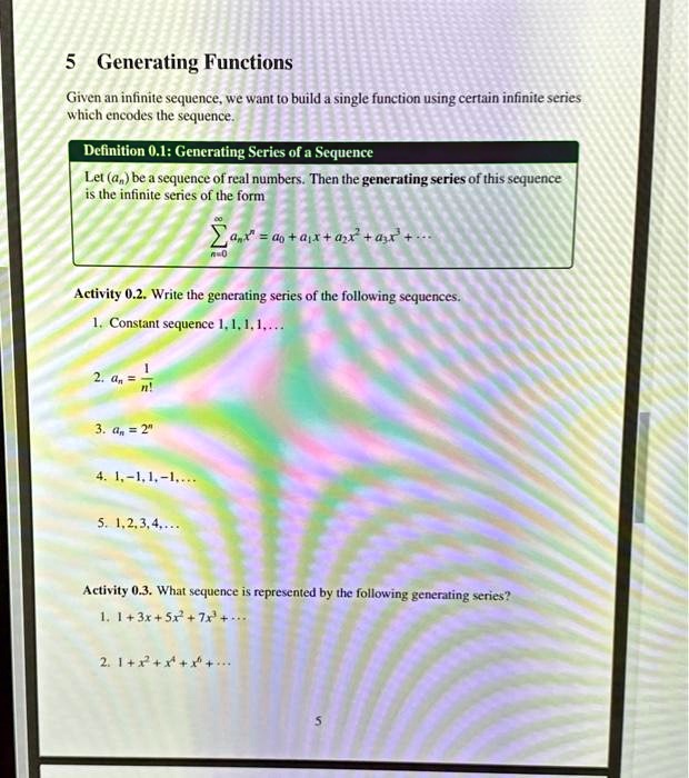 Solved Discrete Math 2 5generating Functions Given An Infinite Sequencewe Want To Build A