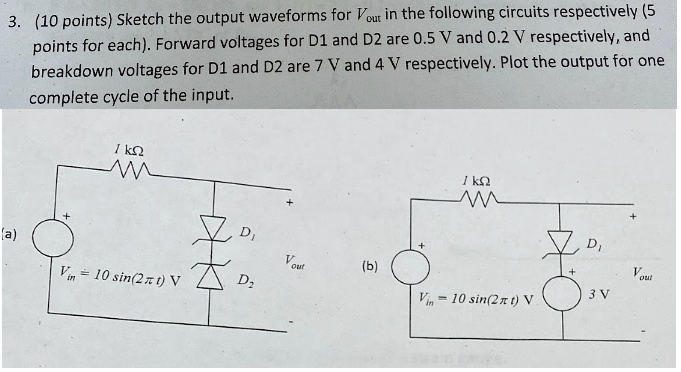 SOLVED: 3.10 points Sketch the output waveforms for Vout in the following circuits respectively ...