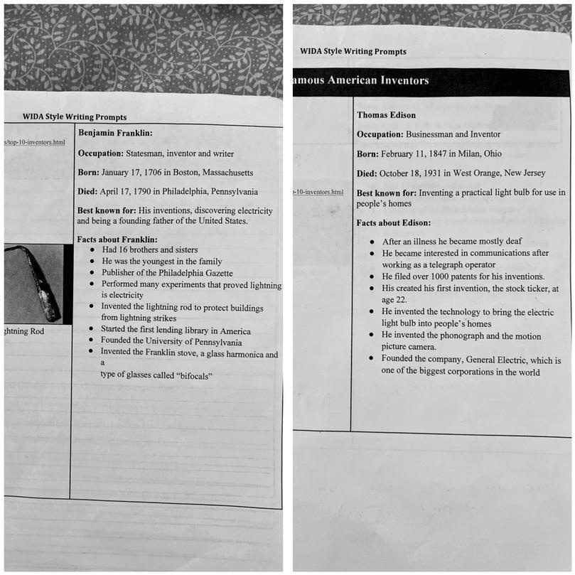 read the information above about thomas edison and benjamin franklin ...