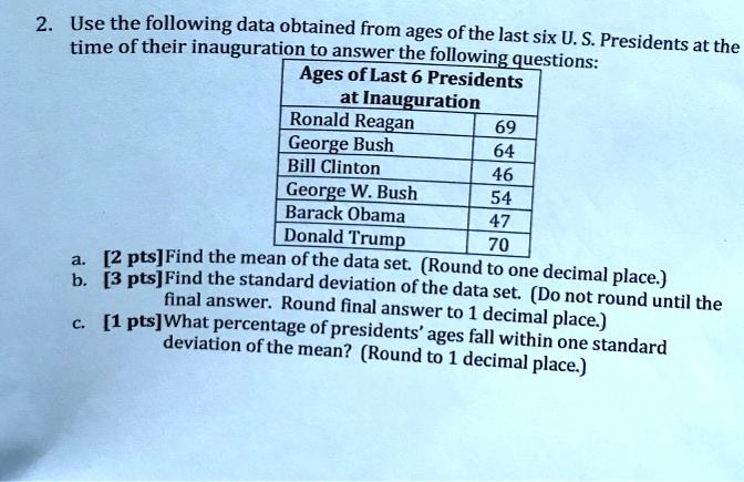 2. Use the following data obtained from ages of the last six U. S ...