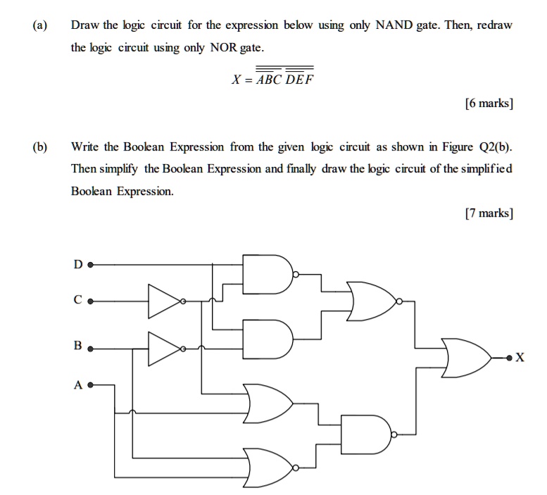 Draw the logic circuit for the expression below using only NAND gates ...