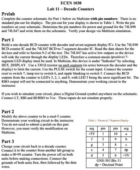 SOLVED: Can someone help me do the prelab, please? ECEN1030 Lab 11 - Decade Counters Prelab ...