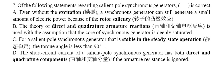 7 Of The Following Statements Regarding Salient Pole Synchronous Generators Is Correct A