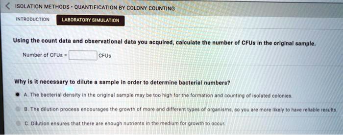 Get Answer Isolation Methods ·quantification By Colony Counting Introduction Laboratory
