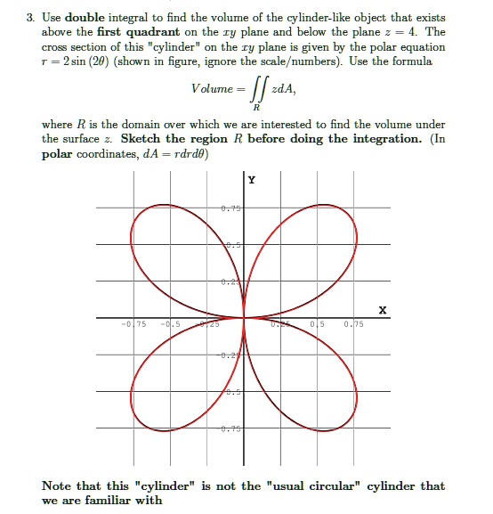 SOLVED: Use double integral to find the volume of the cylinder-like ...