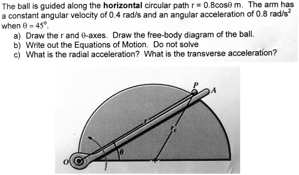 The ball is guided along the horizontal circular path r = 0.8cosθm. The ...