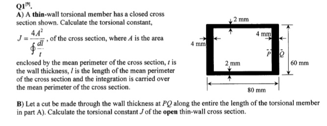 SOLVED: A) A thin-wall torsional member has a closed cross section ...