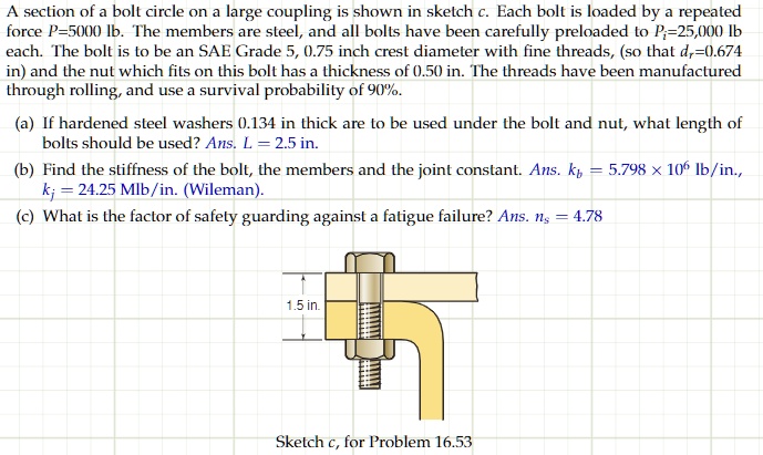 A section of a bolt circle on a large coupling is shown in sketch c ...