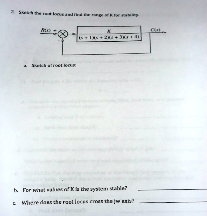 2sketch the root locus and find the range of k for stability rs k cs 51s2s 3s 4 asketch of root ...