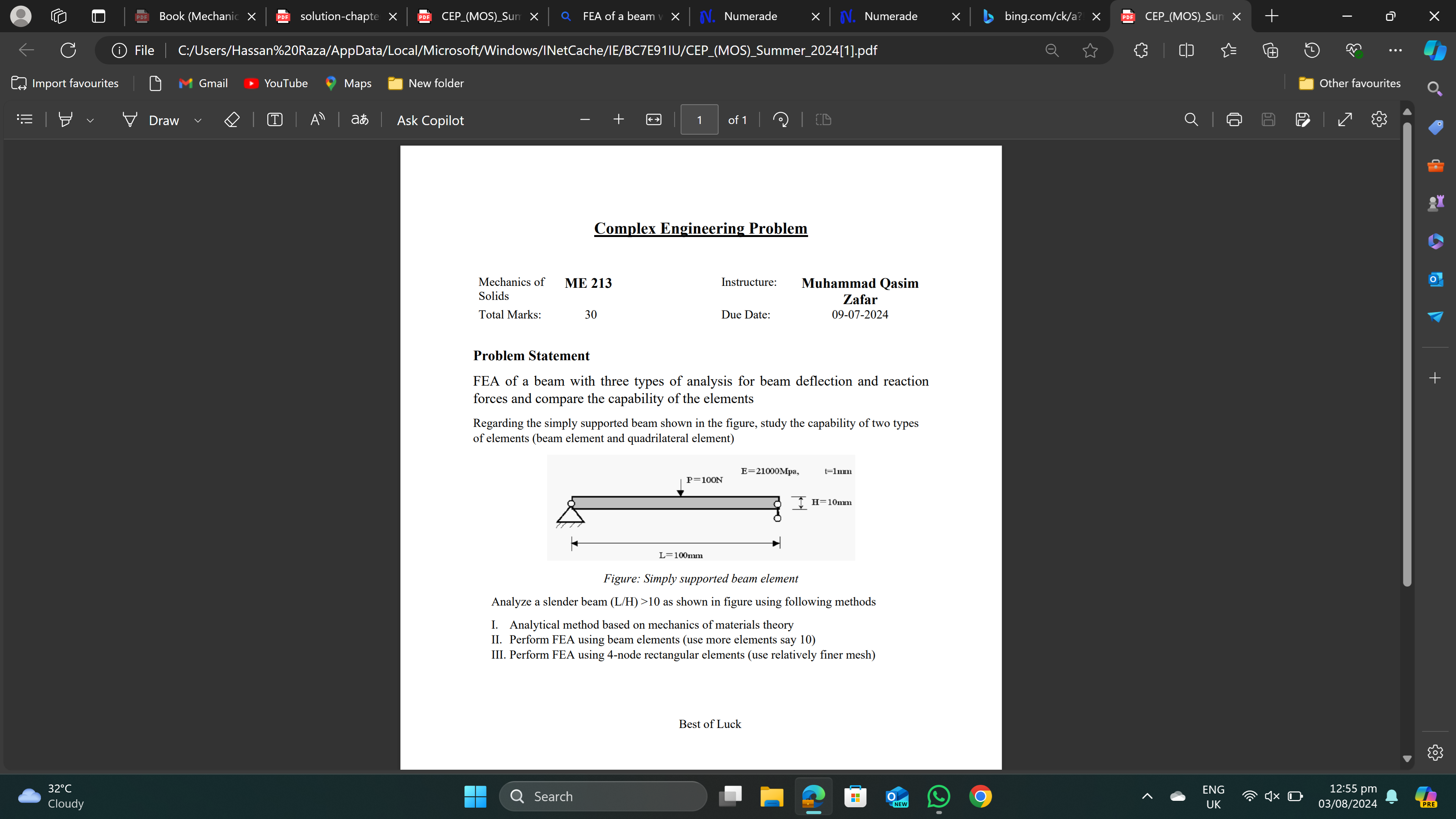 complex engineering problem mechanics of solids total marks me 213 30 instructure due date ...