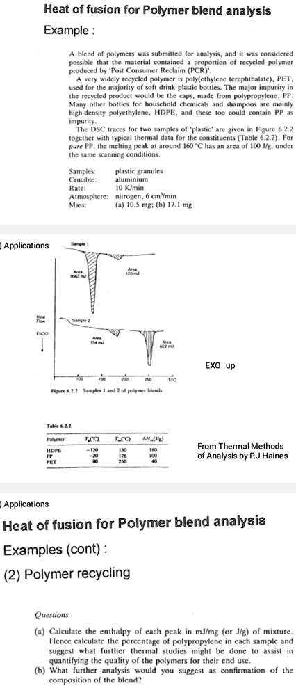 SOLVED: Heat of fusion for Polymer blend analysis Example: A blend of ...