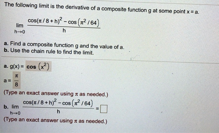 Solved The Following Limit Is The Derivative Of A Composite Function G