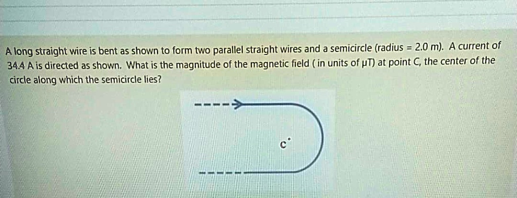 SOLVED: long straight wire is bent as shown to form two parallel straight wires and a semicircle ...
