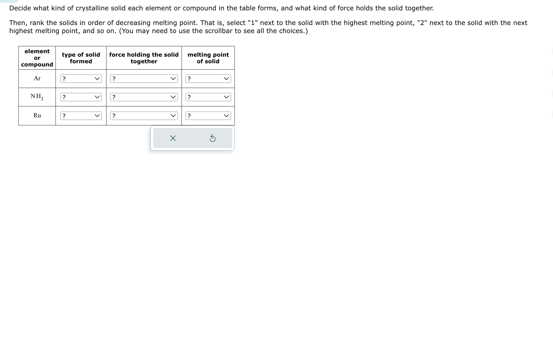 SOLVED: Decide what kind of crystalline solid each element or compound ...