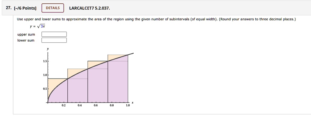 Solved Larcalcet7 52037 Use Upper And Lower Sums To Approximate The Area Of The Region Using